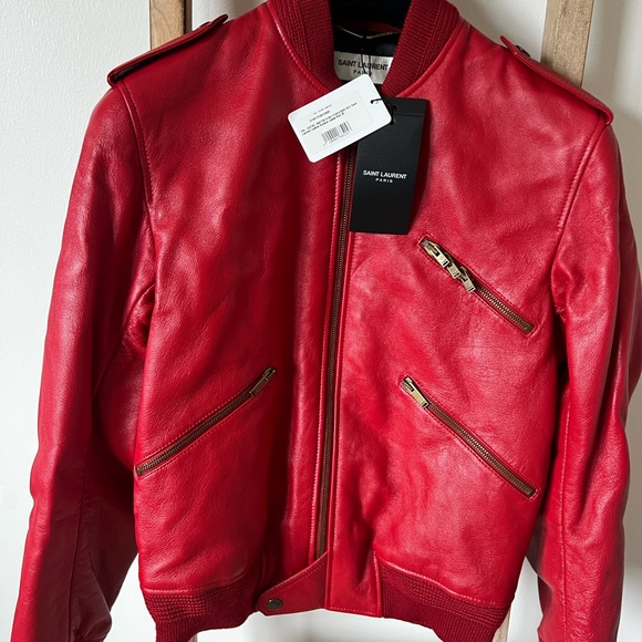 Yves Saint Laurent | Jackets & Coats | Ysl Saint Laurent Red Leather ...